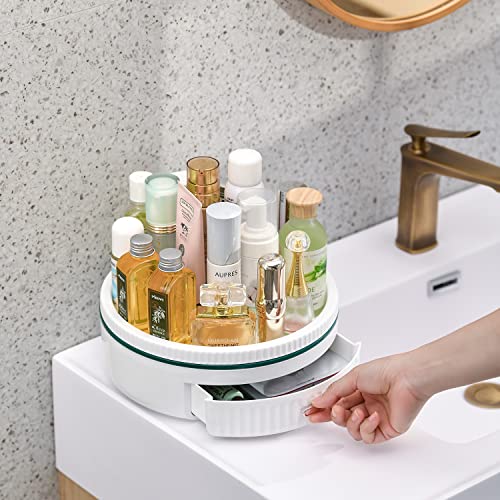 DAIFANNUO 360 Spinning Makeup Organizer with Drawers, Lazy Susan Rack Cosmetic Carousel Storage Shelf,Large Capacity Desk Organizer(Drak grey)