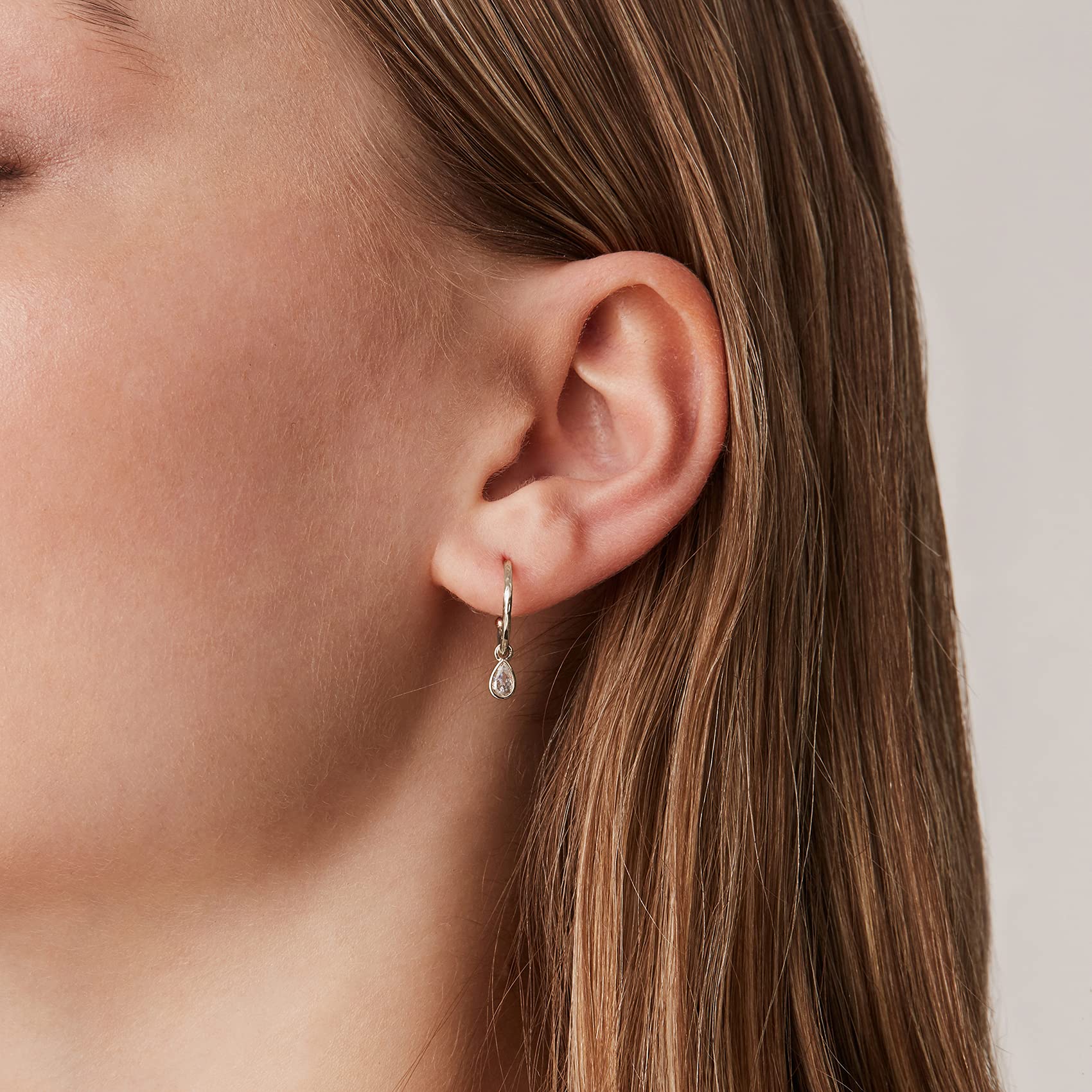PAVOI Rhodium Plated 925 Sterling Silver Post Dangle Huggie Hoop Earrings For Women - Trendy Pear Shaped Cubic Zirconia Drop Open Hoop Earrings - Small Hinged Hammered Huggies