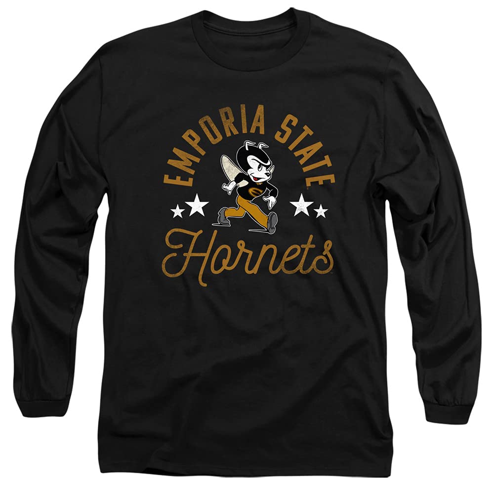 Emporia State University Official Hornets Unisex Adult Long-Sleeve T Shirt,Black, Medium