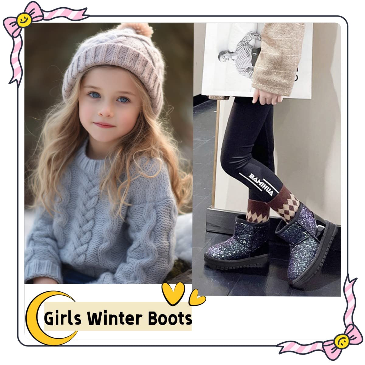 Sugmzox Girls Snow Boots Sequin Warm Winter Boots Comfort Durability Ankle Boots(Toddler/Little Kids) black size 9