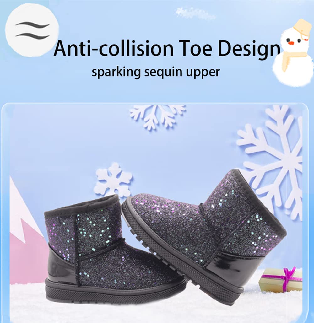 Sugmzox Girls Snow Boots Sequin Warm Winter Boots Comfort Durability Ankle Boots(Toddler/Little Kids) black size 9