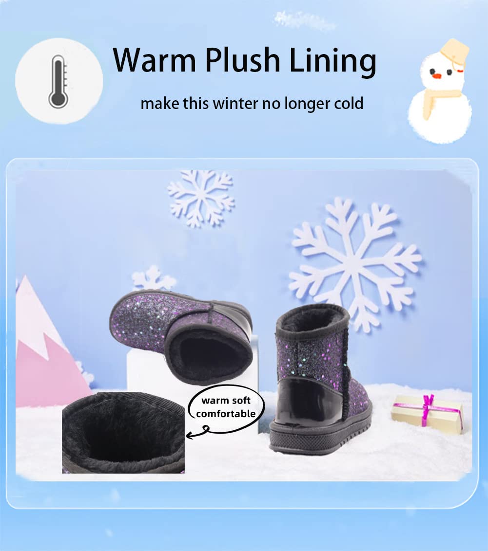 Sugmzox Girls Snow Boots Sequin Warm Winter Boots Comfort Durability Ankle Boots(Toddler/Little Kids) black size 9