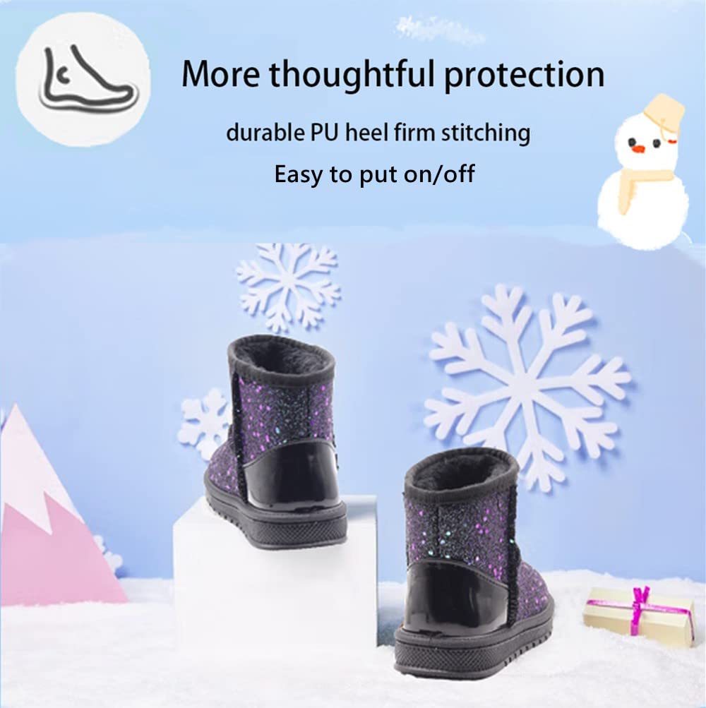 Sugmzox Girls Snow Boots Sequin Warm Winter Boots Comfort Durability Ankle Boots(Toddler/Little Kids) black size 9