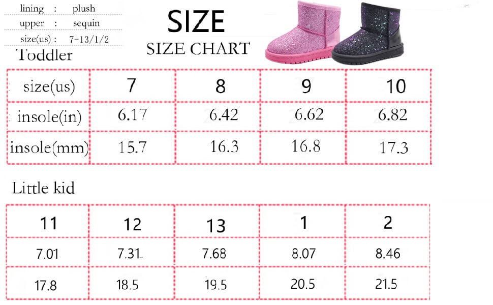 Sugmzox Girls Snow Boots Sequin Warm Winter Boots Comfort Durability Ankle Boots(Toddler/Little Kids) black size 9