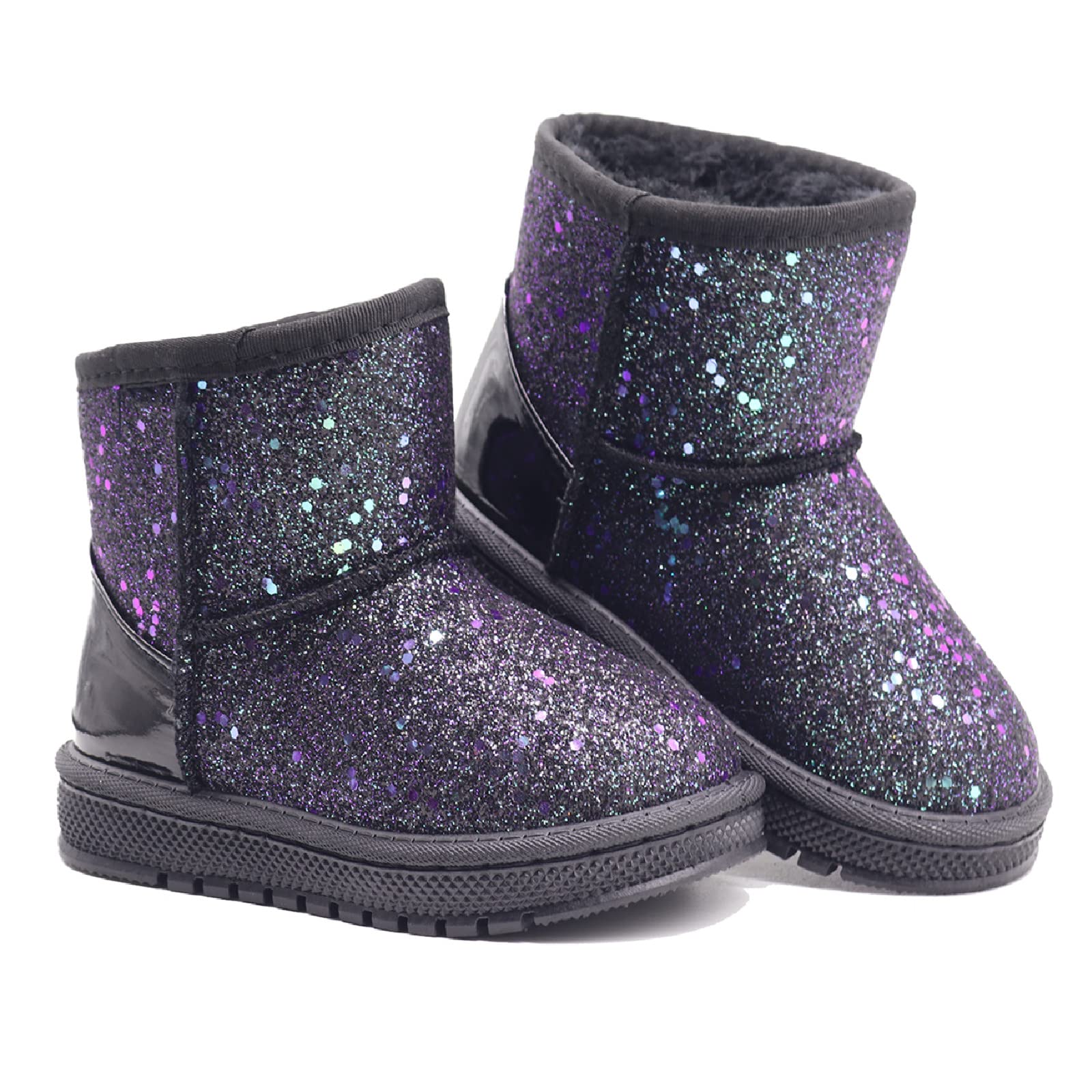 Sugmzox Girls Snow Boots Sequin Warm Winter Boots Comfort Durability Ankle Boots(Toddler/Little Kids) black size 9