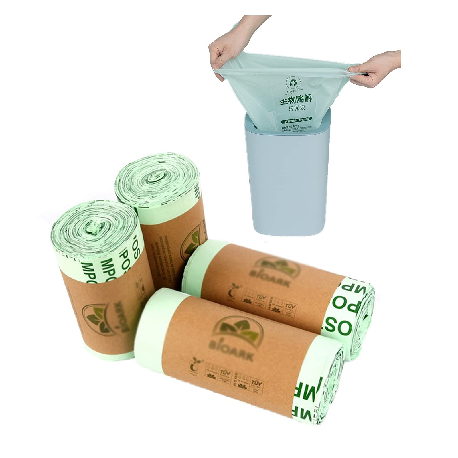 Lihuzmd 8L-10 Rolls Biodegradable Bin Bags,with Drawstring Rubbish Bags Trash Bags 100% Compostable Recycle Garbage Bag