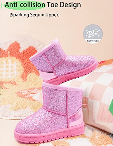 Sugmzox Girls Snow Boots Sequin Warm Winter Boots Comfort Durability Ankle Boots(Toddler/Little Kids) pink size 11