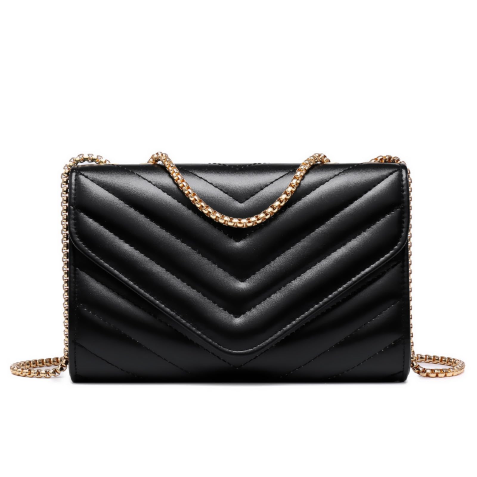 Dasein Women Small Quilted Crossbody Bags Stylish Designer Evening Bag Clutch Purses and Handbags with Chain Shoulder Strap (Black)