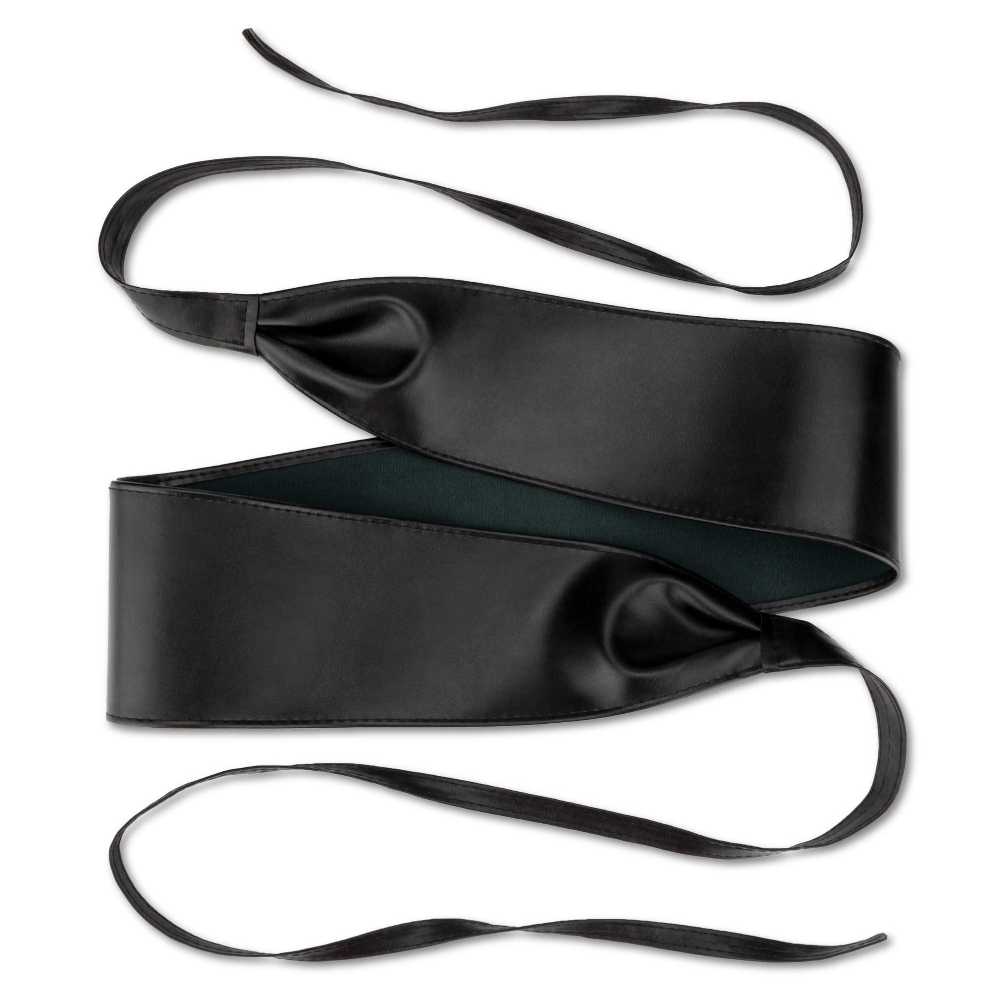 macoking Thick Black Wide Obi Belts for Women Faux Leather Corset with Lace Up Wrap Style S