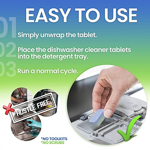 True fresh dishwasher cleaner tablets 18-Pack of 20g deep cleaning dishwasher tablets for 18 months supply, Heavy duty degreaser dish washer clean pods formulated to clean smelly Dish Washer machines