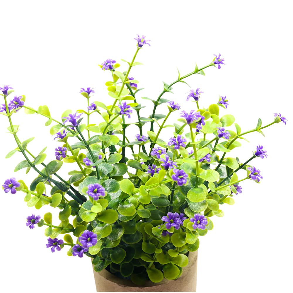 Svenee Artificial Mini Potted Plants Fake Plastic Milan Flower for Farmhouse Living Room Bathroom Office Desk Shelf Home Greenery Decoration (Purple)