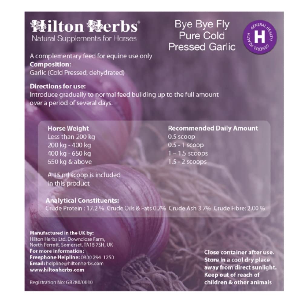 Hilton Herbs Bye Bye Fly Pure Garlic Granules. Unique Herbal Formula Supports Healthy Respiration, Digestion, Immunity and Natural Resistance. Scoop Included. 2.2 lbs. Net Wt.