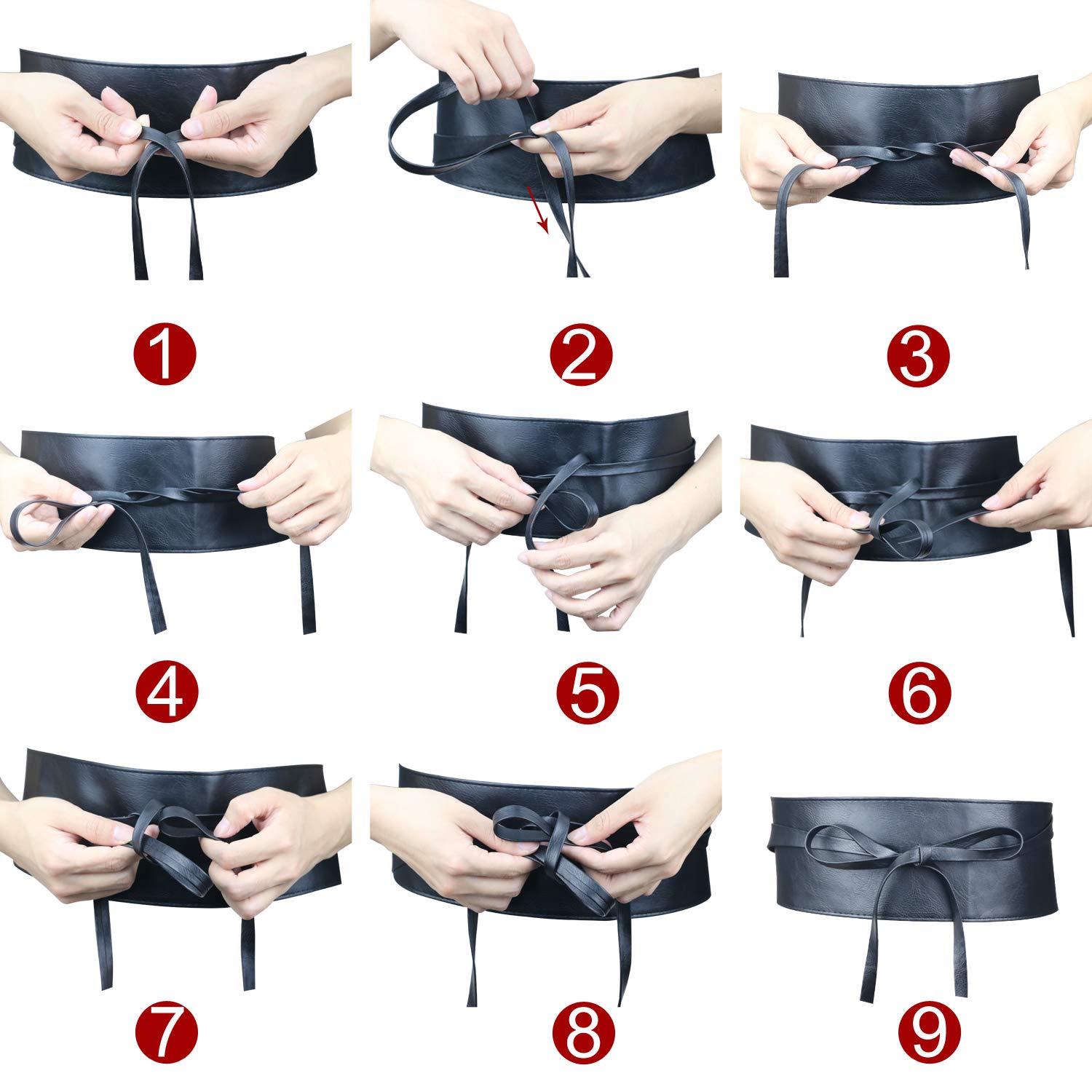 macoking Thick Black Wide Obi Belts for Women Faux Leather Corset with Lace Up Wrap Style S