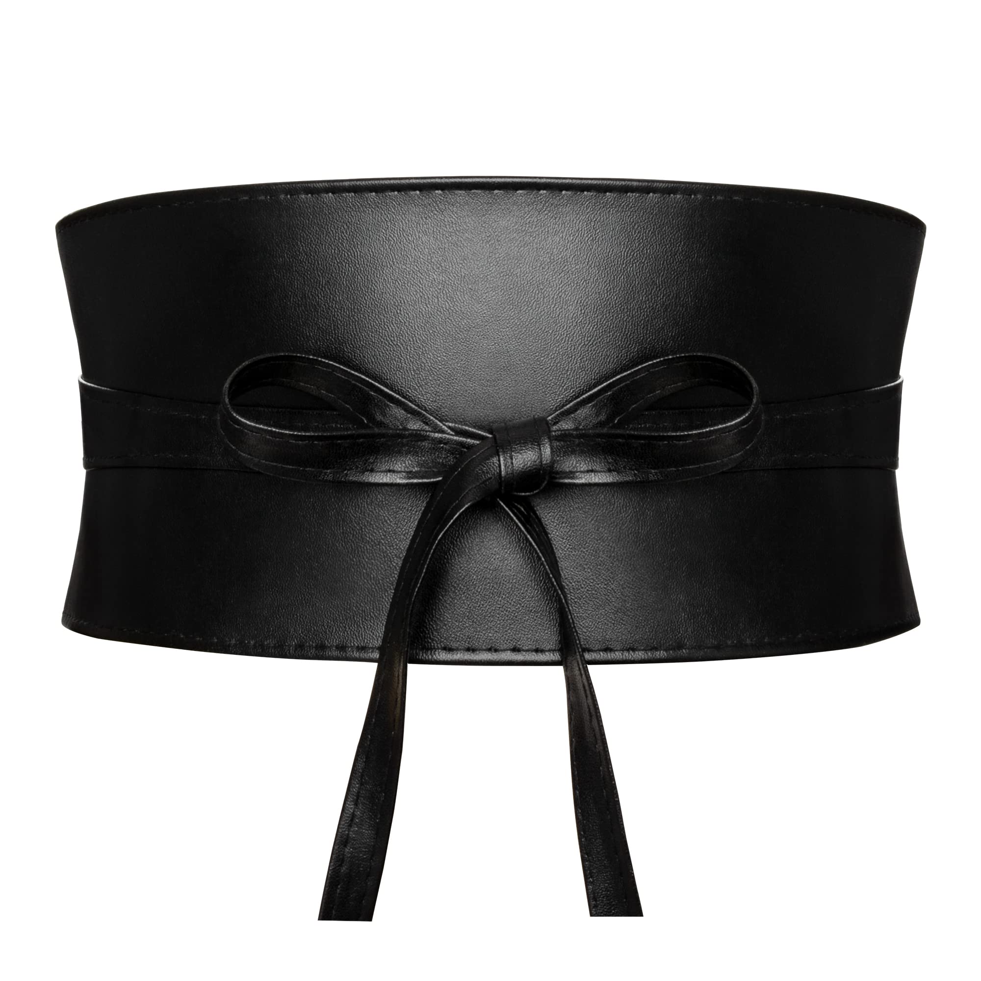macoking Thick Black Wide Obi Belts for Women Faux Leather Corset with Lace Up Wrap Style S