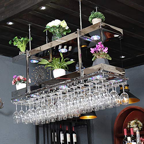 Multi-Layer Cabinet Holder Red Wine Cup Upside Down Hanging Stemware Holder(Gold, Silver) J112, PIBM, Silver, 80cm*35cm