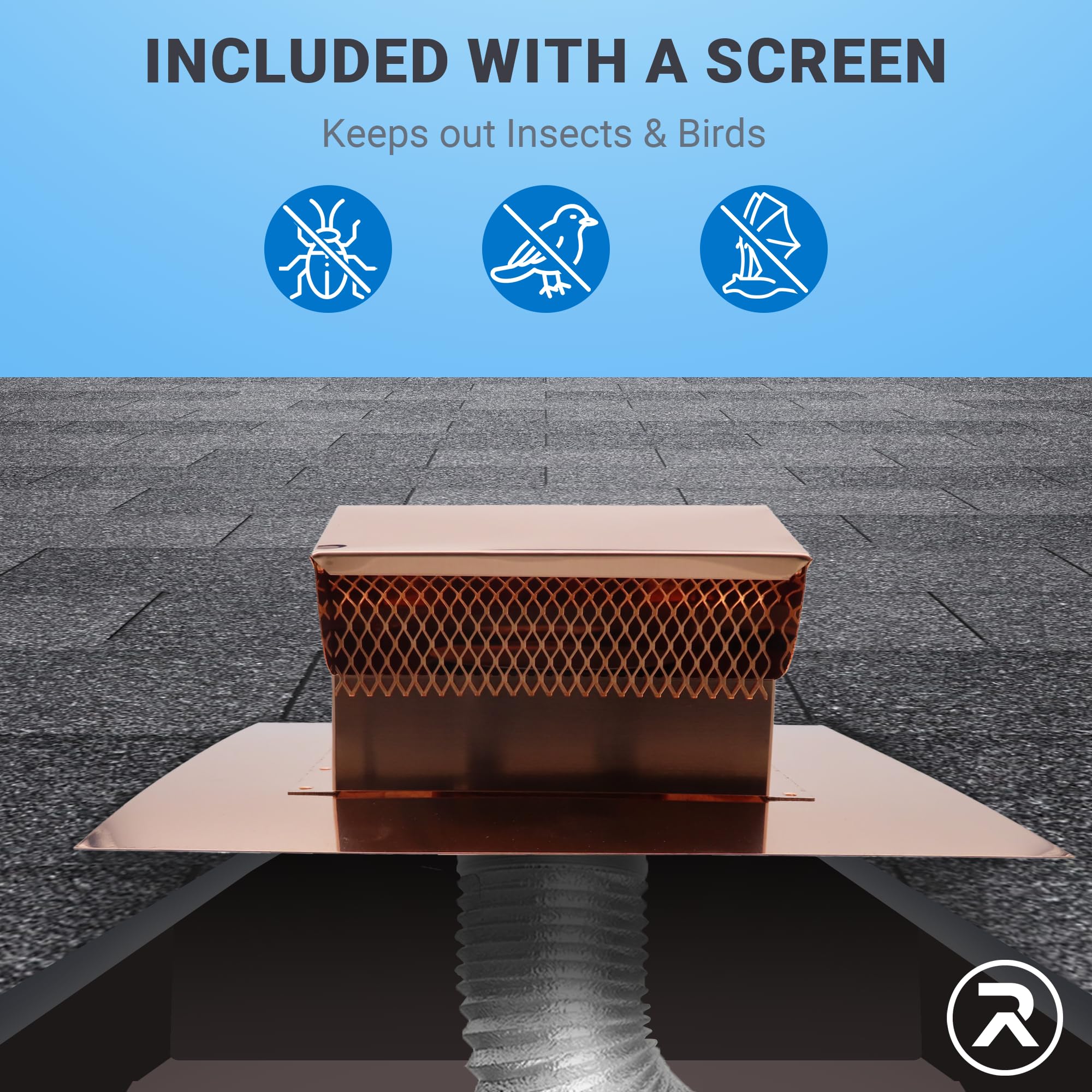 Copper Rooftop Exhaust Vent Cap with Damper (10 Inch)