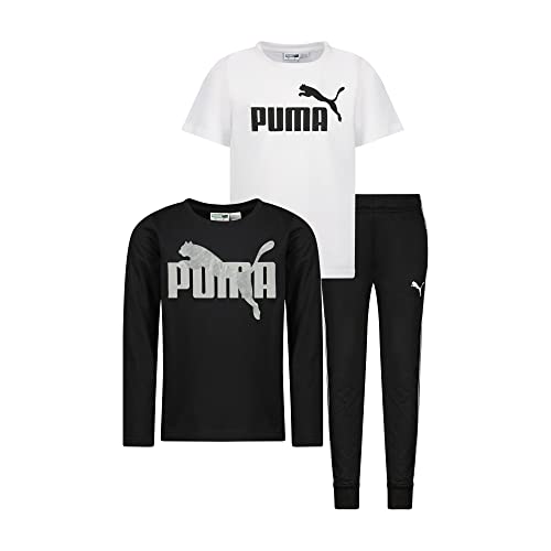 PUMA Boys' 3 Piece T-Shirt, Long Sleeve Shirt & Jogger Set, Black, 5