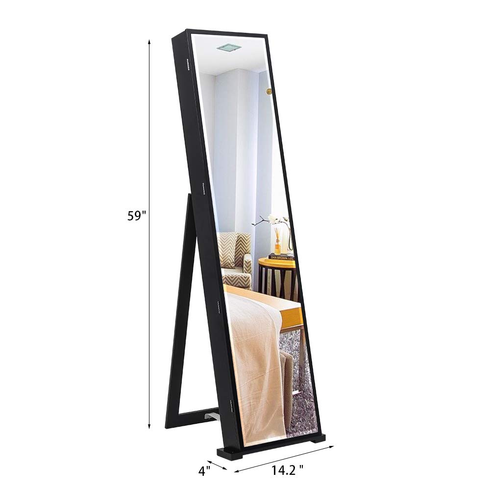 Savins gt1-DL 79 Blue Led Jewelry Cabinet, Jewelry Storage Cabinet, Upright Jewelry Cabinet With Long Mirror(Black)
