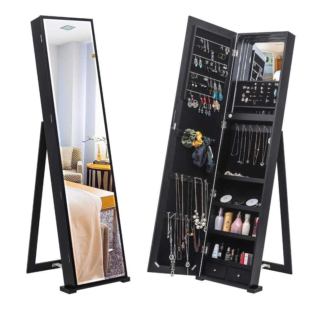 Savins gt1-DL 79 Blue Led Jewelry Cabinet, Jewelry Storage Cabinet, Upright Jewelry Cabinet With Long Mirror(Black)