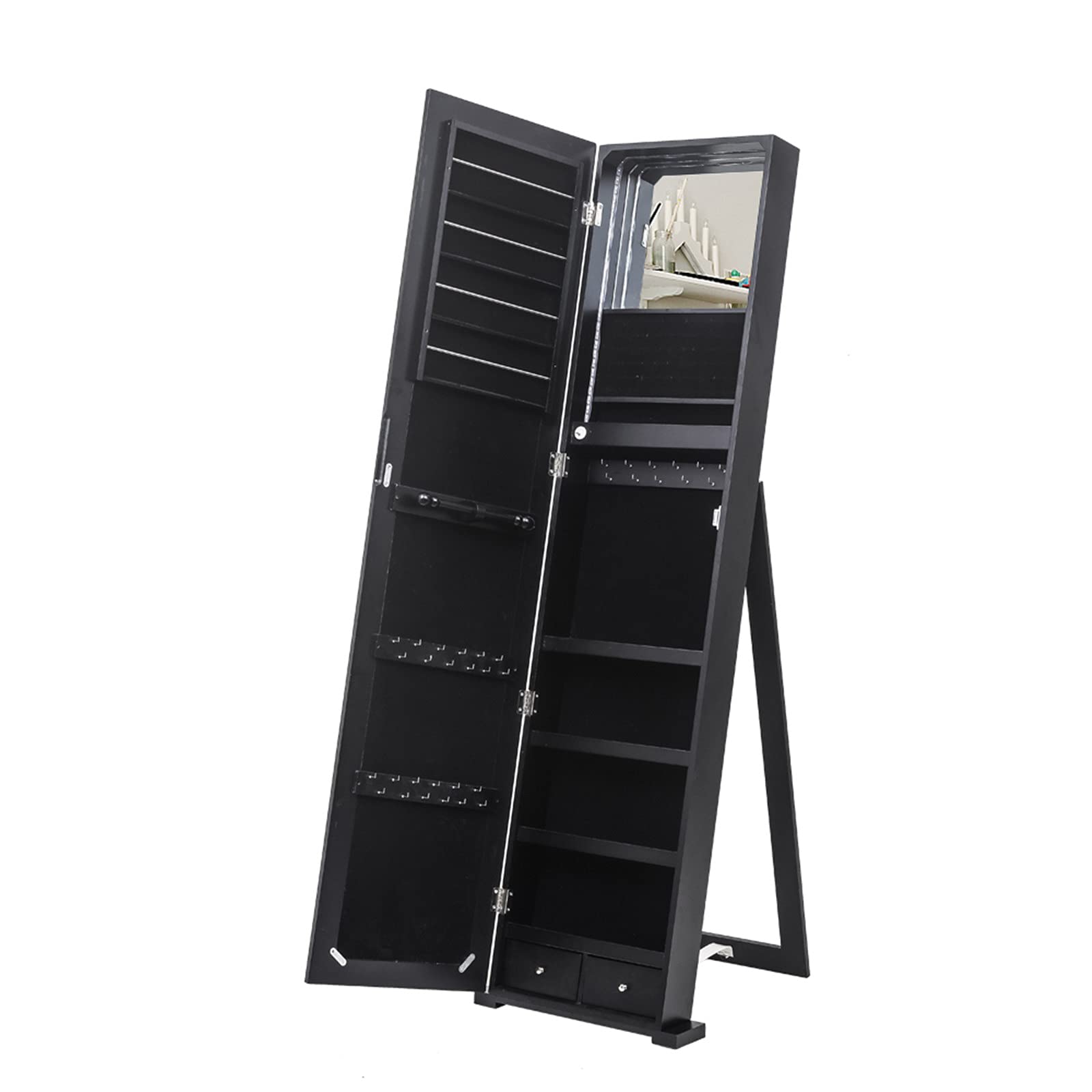 Savins gt1-DL 79 Blue Led Jewelry Cabinet, Jewelry Storage Cabinet, Upright Jewelry Cabinet With Long Mirror(Black)