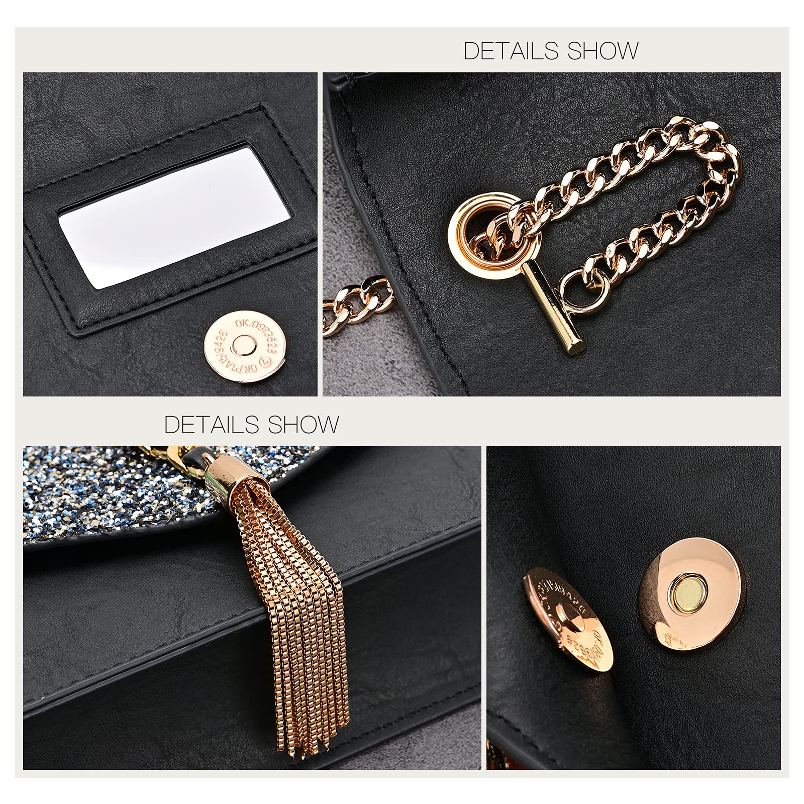 GM LIKKIE Crossbody Clutch Purse for Women, Glitter Evening Bag, Sequin Tassel Wedding Handbag for Party (Blue & Black)