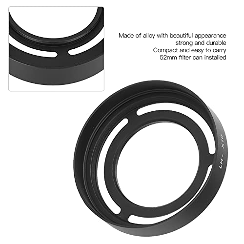 GOSHYDA Camera Lens Hood,Beautiful Appearance Hollow, Metal Compact Detachable, 52mm, with Centre Pinch Lens Cap, for Fuji X10/X20/X30(Black)