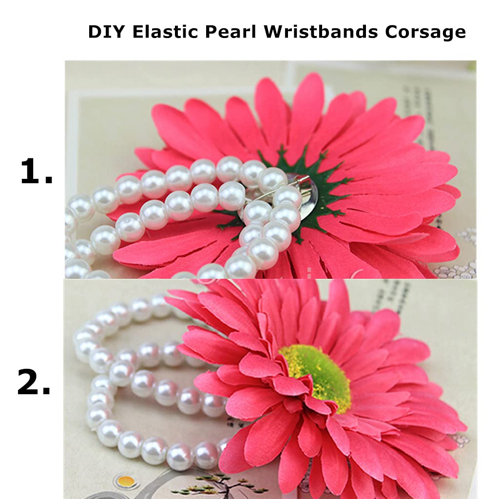 YOKOKE Elastic Pearl Wrist Bands Wristlets Corsage Accessories Bracelet for Wedding Prom Flowers (12Pcs White Pearl Wristbands)