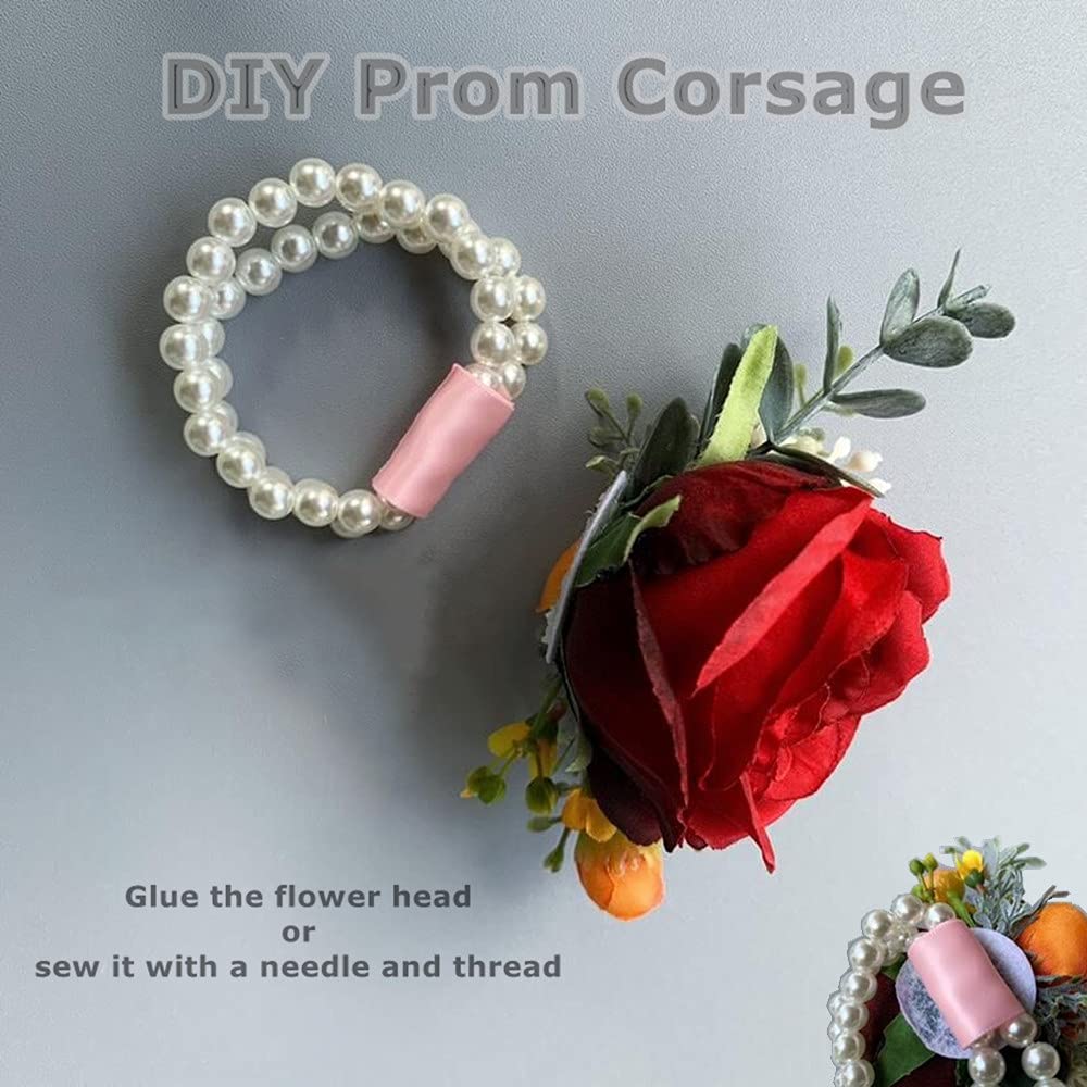 YOKOKE Elastic Pearl Wrist Bands Wristlets Corsage Accessories Bracelet for Wedding Prom Flowers (12Pcs White Pearl Wristbands)