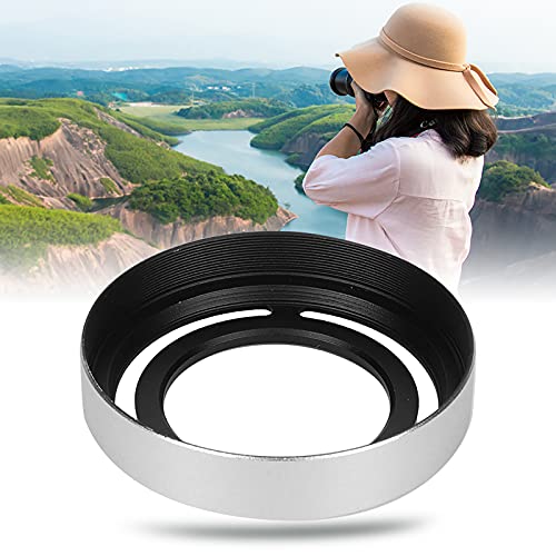 GOSHYDA Camera Lens Hood,Beautiful Appearance Hollow, Metal Compact Detachable, 52mm, with Centre Pinch Lens Cap, for Fuji X10/X20/X30(Silver)