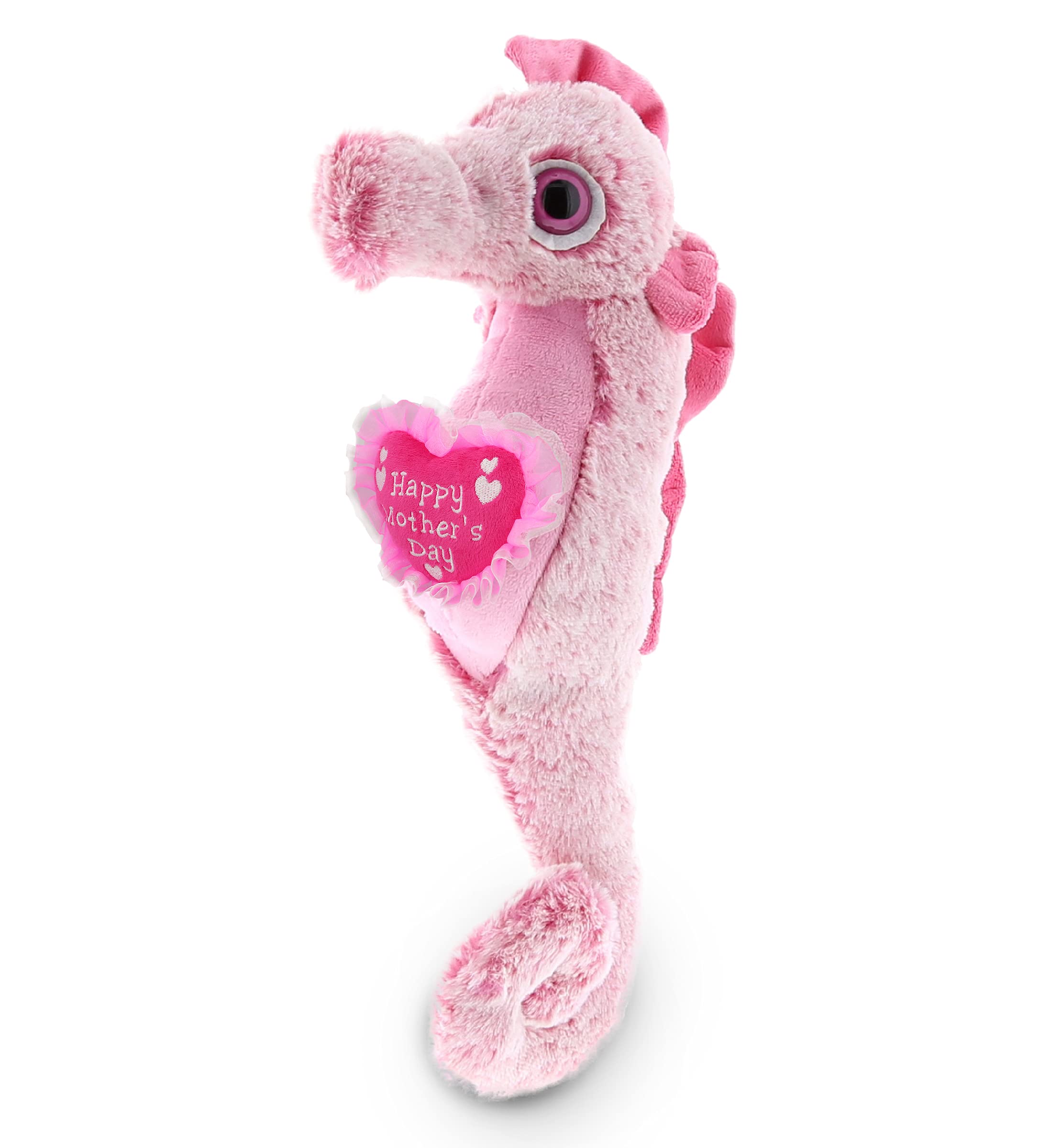 DolliBu Happy Mother's Day Super Soft Plush Pink Seahorse Doll Figure - Cute Stuffed Animal with Pink Heart Message for Best Mommy, Grandma, Wife, Daughter - 15" Inches