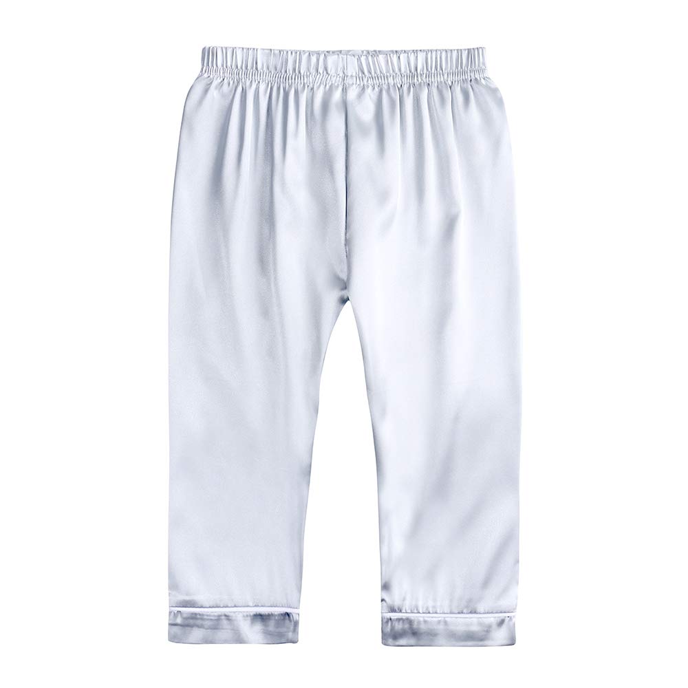 MYGBCPJS 2 Piece Kids Satin Pajamas Set Button-Down Sleepwear Loungewear PJS Shorts Sleeve Tops + Pants Silver-white