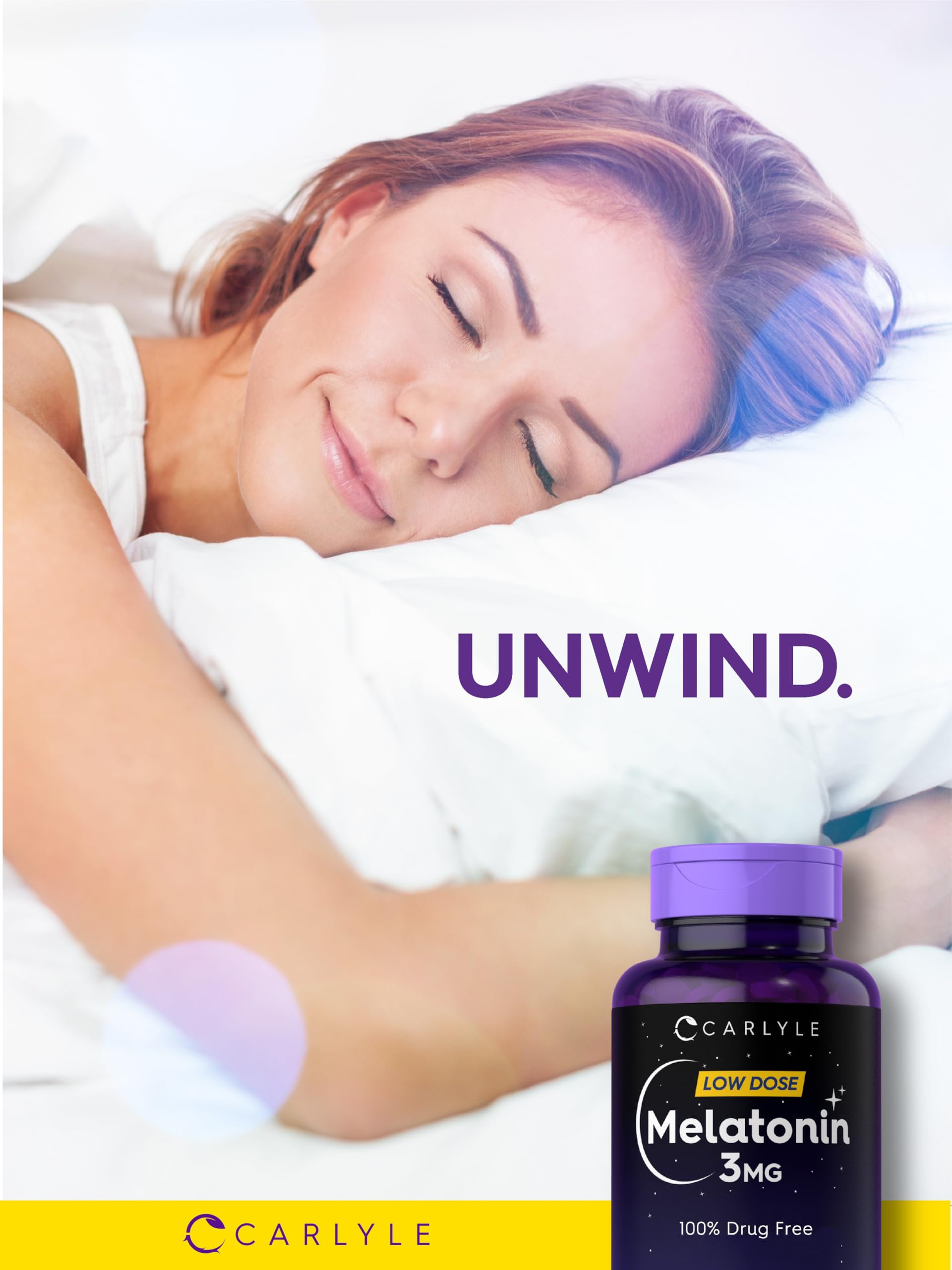 Carlyle Melatonin 3mg | 300 Tablets | Low Dose | Drug Free | Vegetarian, Non-GMO, Gluten Free