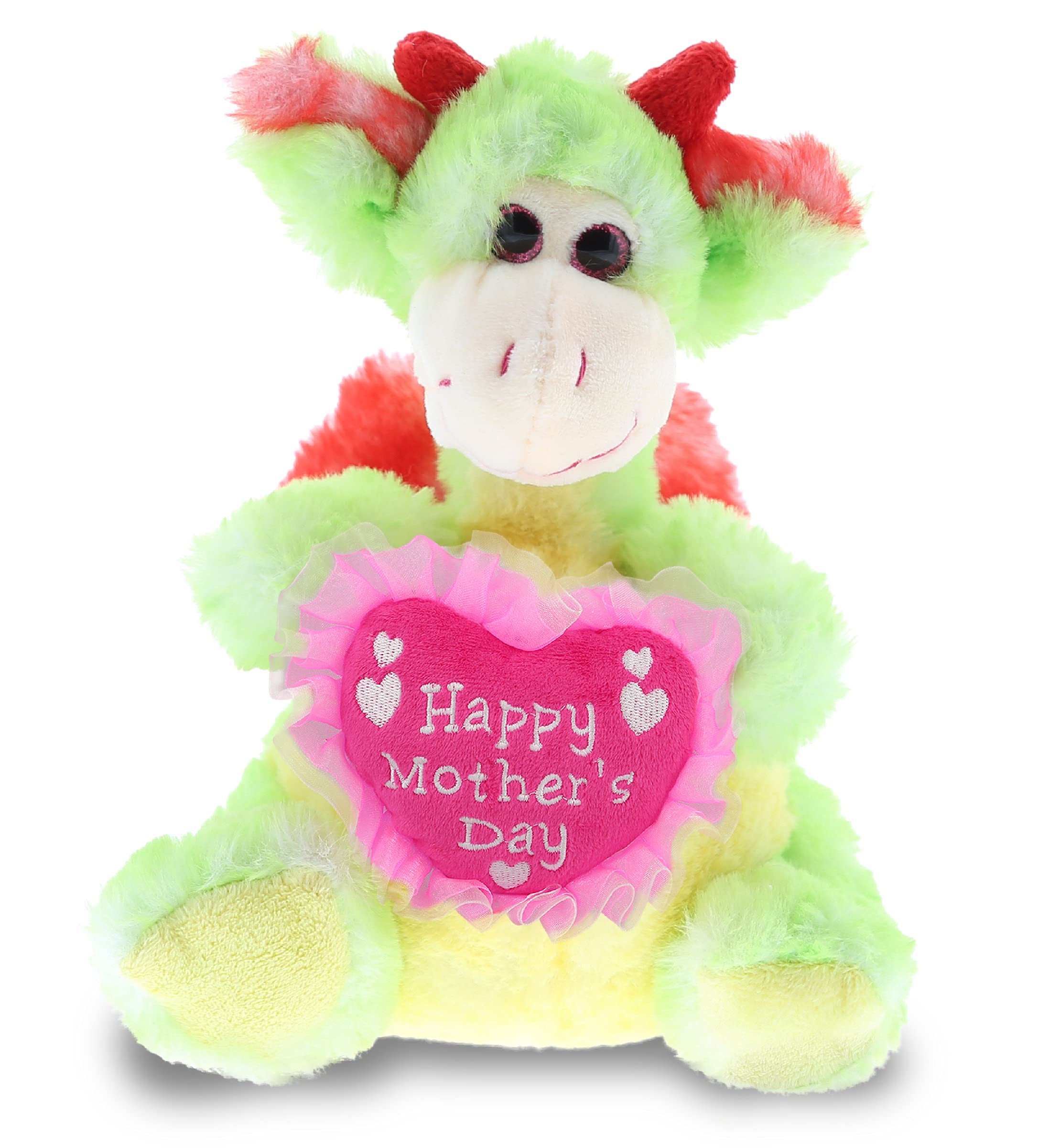 DolliBu Happy Mother's Day Super Soft Plush Dragon Doll Figure - Cute Stuffed Animal with Pink Heart Message for Best Mommy, Grandma, Wife, Daughter - 8" Inches