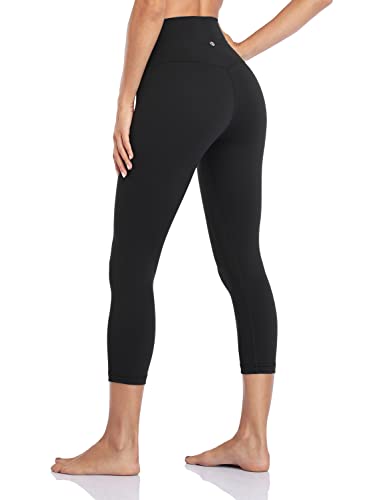 HeyNuts High Waisted Yoga Capris Leggings for Women, Buttery Soft Workout Cropped Pants Compression 3/4 Leggings 21'' Black XS(0/2)