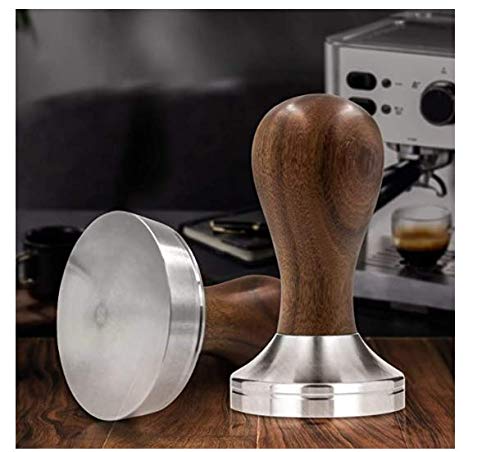 OYSTERBOY 53mm Premium Quality Solid Wood Handle Coffee Tamper Barista Espresso Coffee Powder Bean Tamper Press Hammer Food Grade Stainless Steel Flat Base