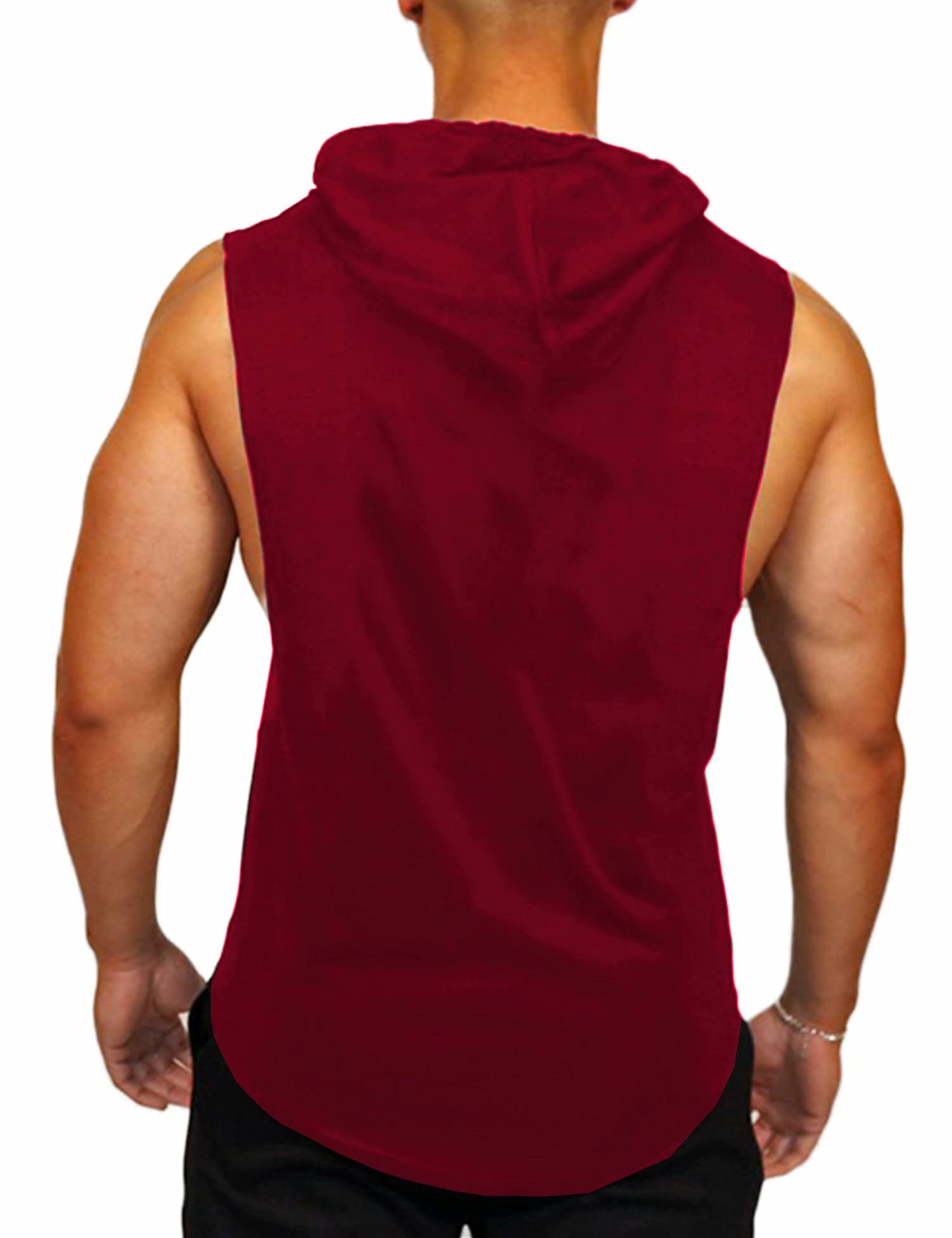 Babioboa Men's Gym Hooded Tank Tops Athletic Cut Off T-Shirt Sleeveless Training Hoodies Workout Dry(Wine Red X-Large)
