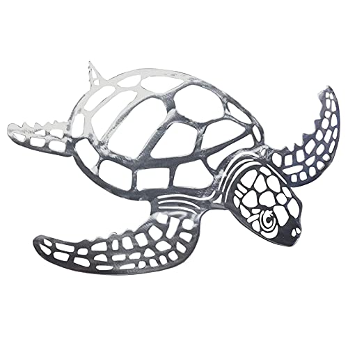 Metal sea Turtle, Metal Wall Art, Metal Wall Decor, Metal Turtle, Metal sea Life, Turtle Decor, Ocean Decor, Beach Decor, Art, Unique Room Decor for Boys Girls Women (Silver)