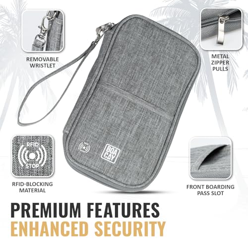 BOACAY Travel Document Organizer with RFID, Family Passport Holder, Wallet for Women & Men, Portable & Waterproof Case for Cards, Boarding Pass, Money