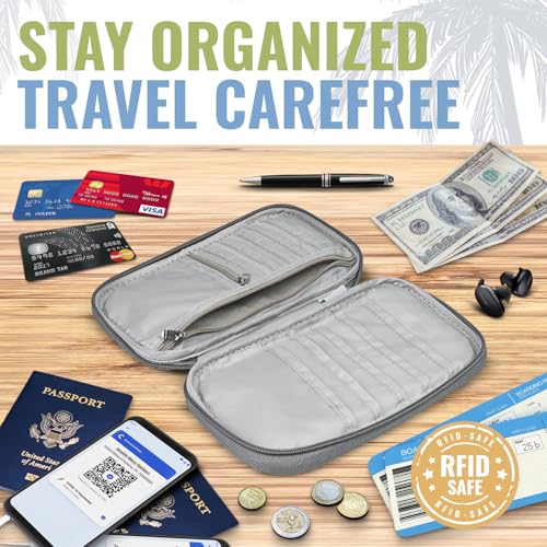BOACAY Travel Document Organizer with RFID, Family Passport Holder, Wallet for Women & Men, Portable & Waterproof Case for Cards, Boarding Pass, Money