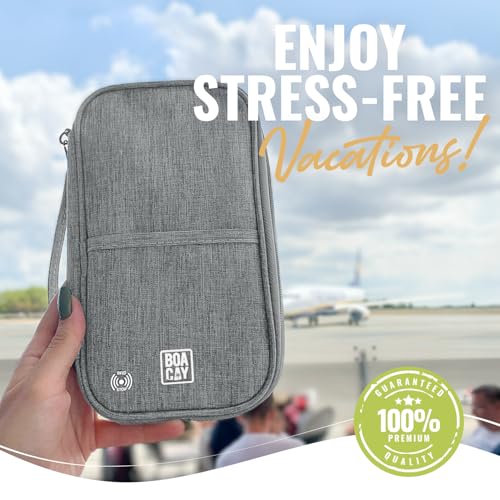 BOACAY Travel Document Organizer with RFID, Family Passport Holder, Wallet for Women & Men, Portable & Waterproof Case for Cards, Boarding Pass, Money