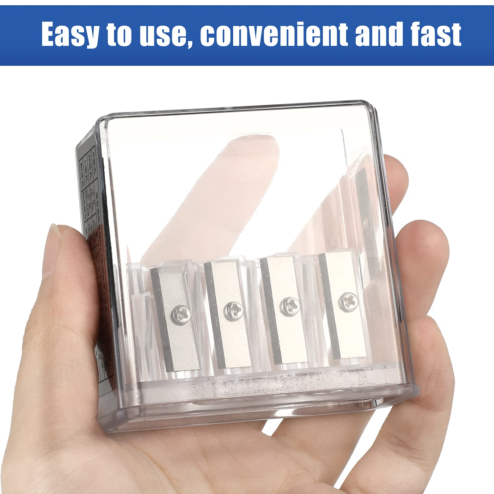 2 Pieces Carpenter Long Point Manual Pencil Sharpener with Plastic Lid 4 Holes Handheld Sharpener for Sketching, Charcoal, Colored Pencils (Transparent)