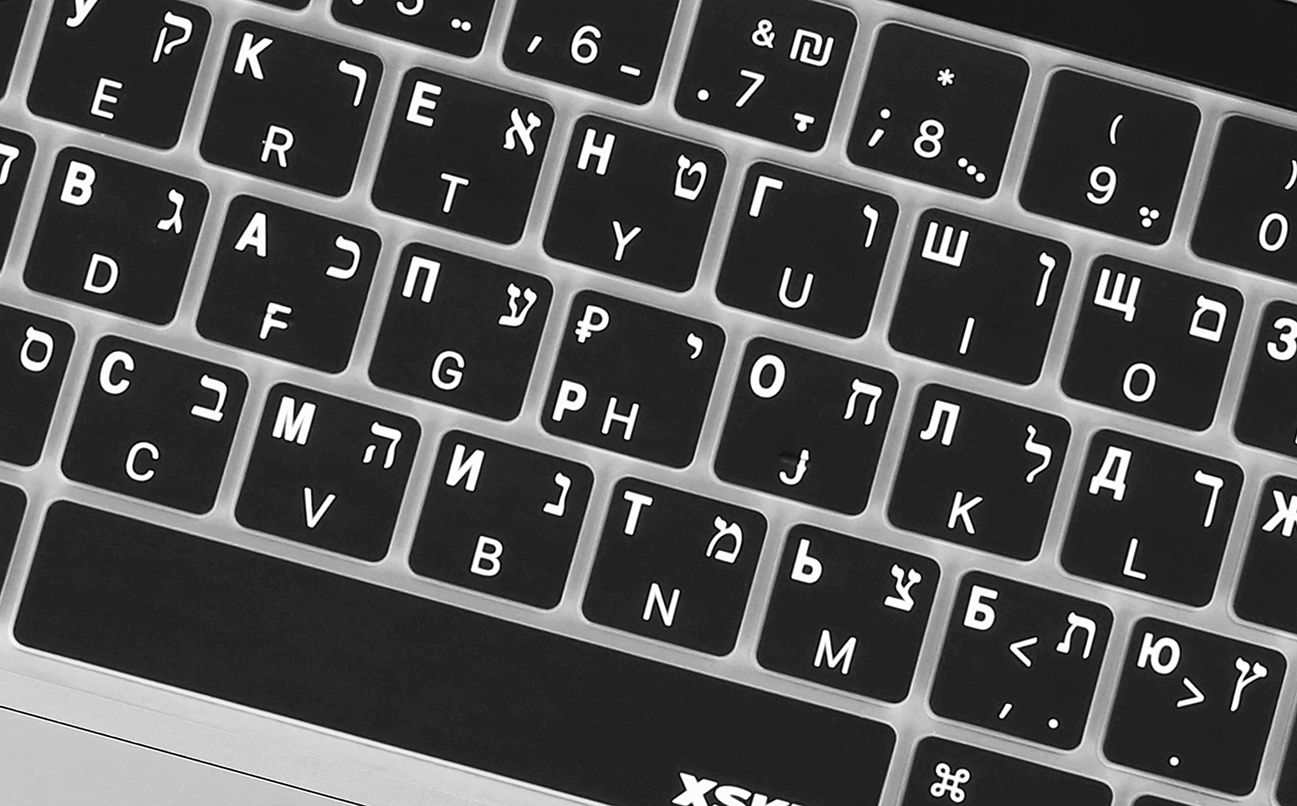 XSKN Russian Hebrew Black Silicone Keyboard Cover Skin for Touch Bar Models 2019 MacBook Pro 16.2 inch with Touch ID A2141 2020 MacBook Pro 13.3 inch with Touch ID A2251 A2289 A2338 M1 - US&EU Version
