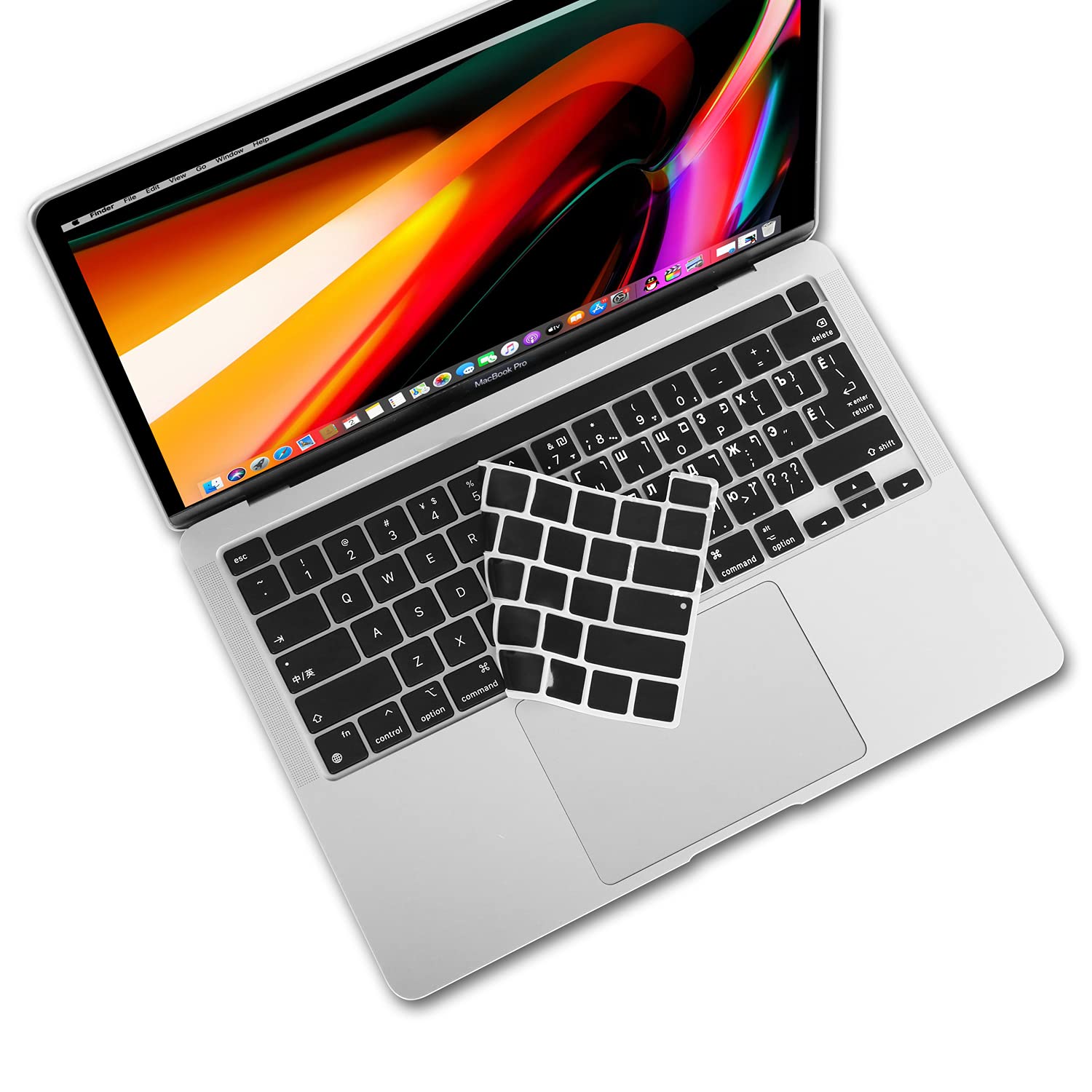 XSKN Russian Hebrew Black Silicone Keyboard Cover Skin for Touch Bar Models 2019 MacBook Pro 16.2 inch with Touch ID A2141 2020 MacBook Pro 13.3 inch with Touch ID A2251 A2289 A2338 M1 - US&EU Version