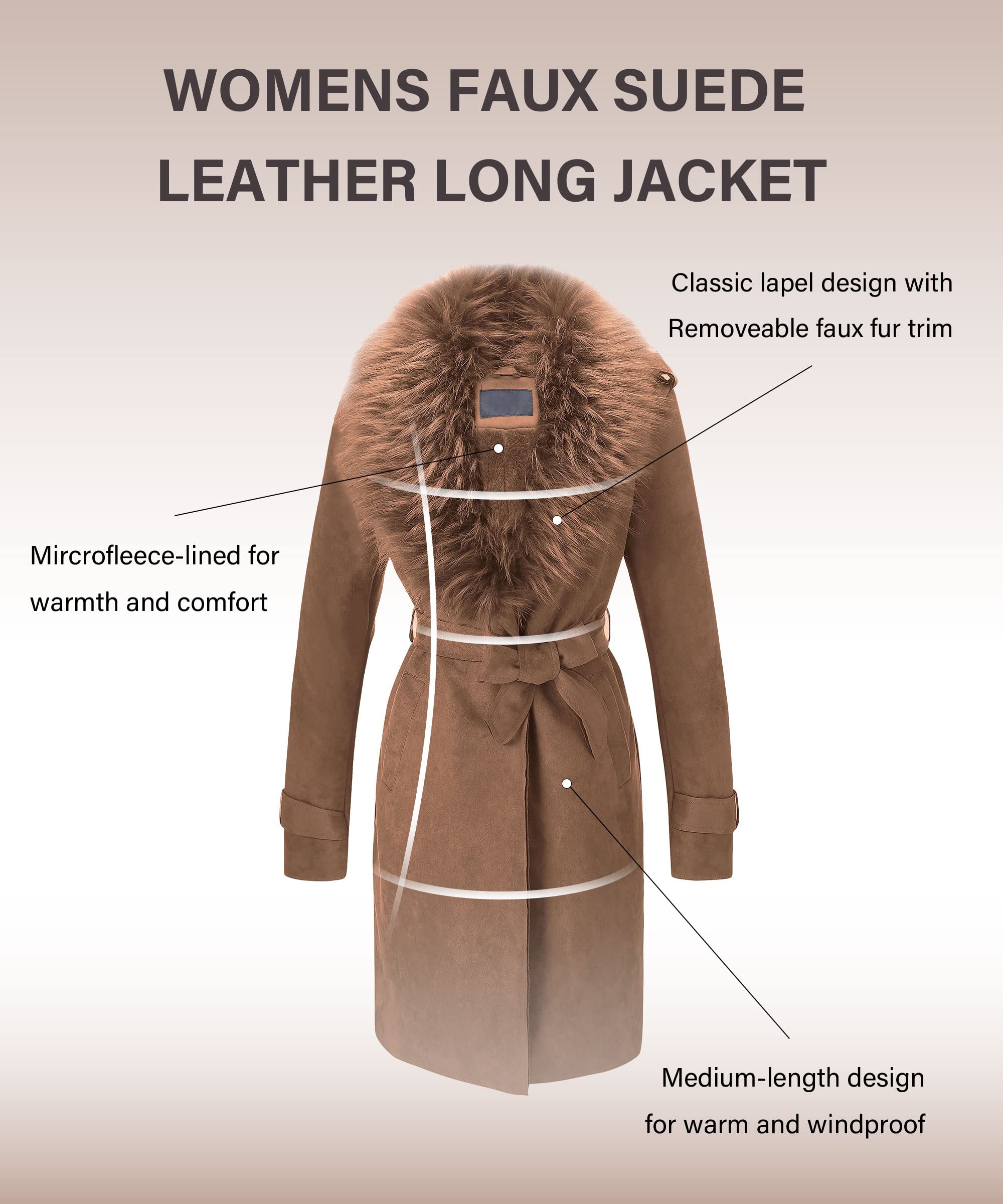 Bellivera Women Faux Leather Suede Jacket Utility Spring Coat FF20 D.Brown M
