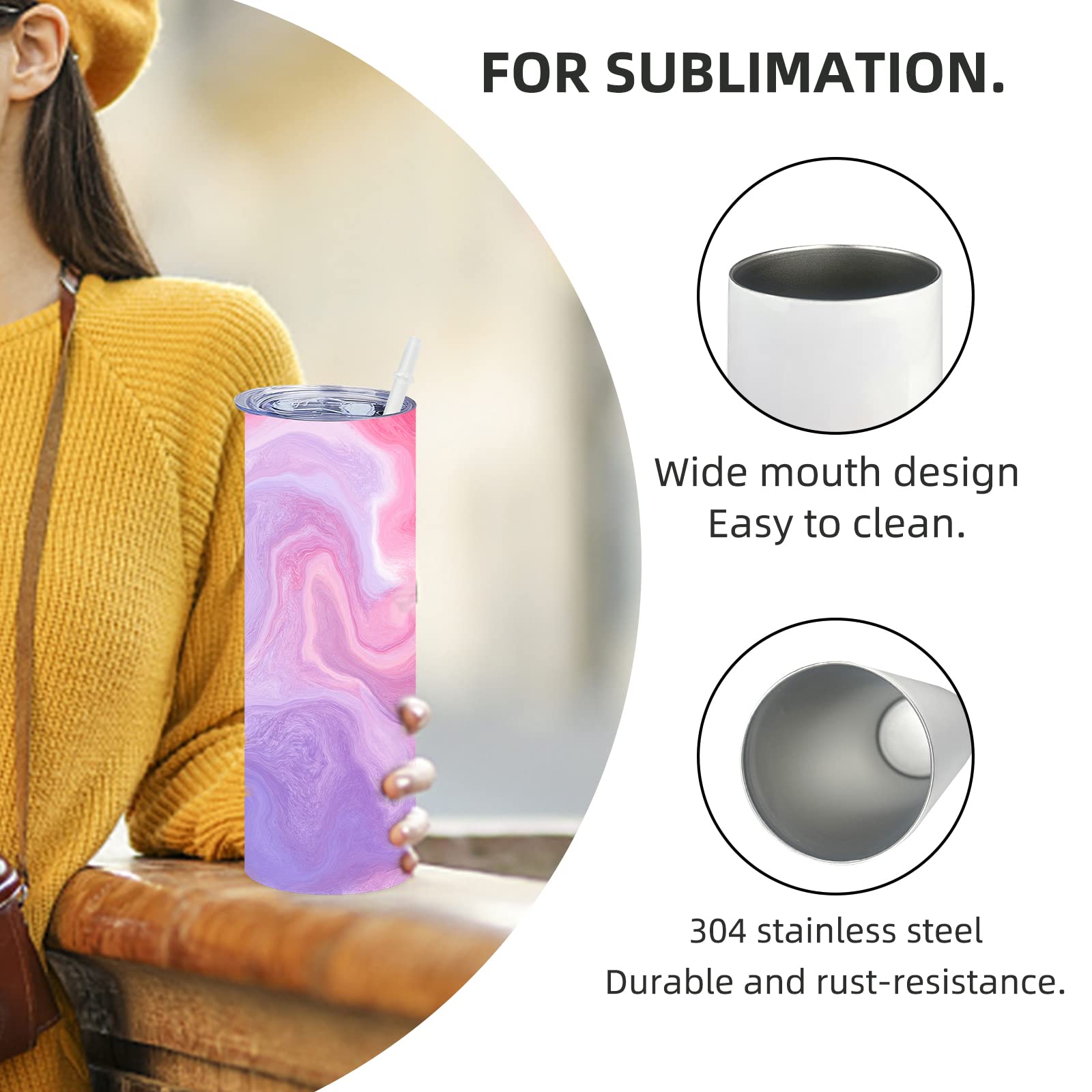 XccMe 8 Pack Sublimation Tumblers bulk,30 oz Skinny Stainless Steel Double Wall Insulated Straight Sublimation Blank with Lid,Box,Shrink Wrap Films,Polymer Coating for Heat Transfer