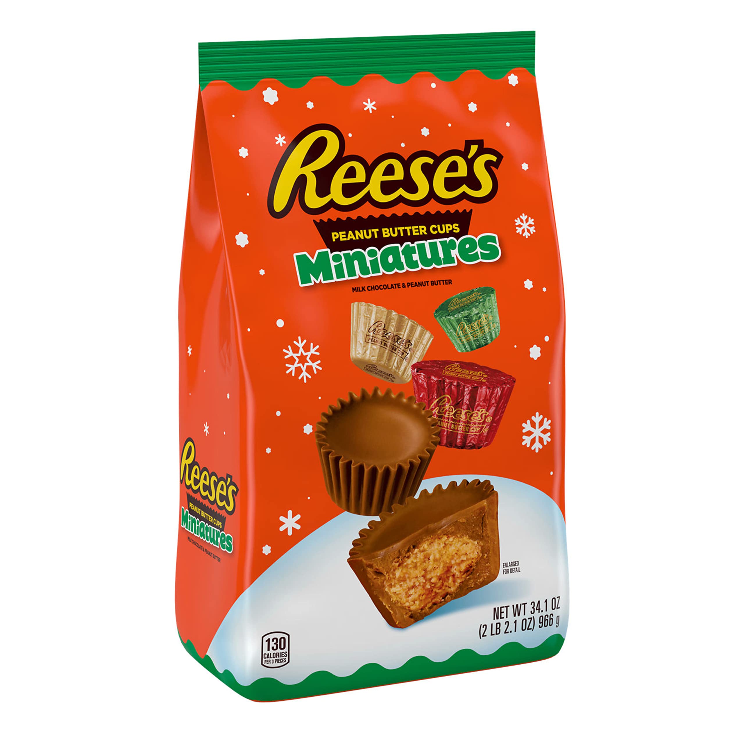 REESE'S Miniatures Milk Chocolate Peanut Butter Cups, Christmas Candy Bulk Bag, 34.1 oz