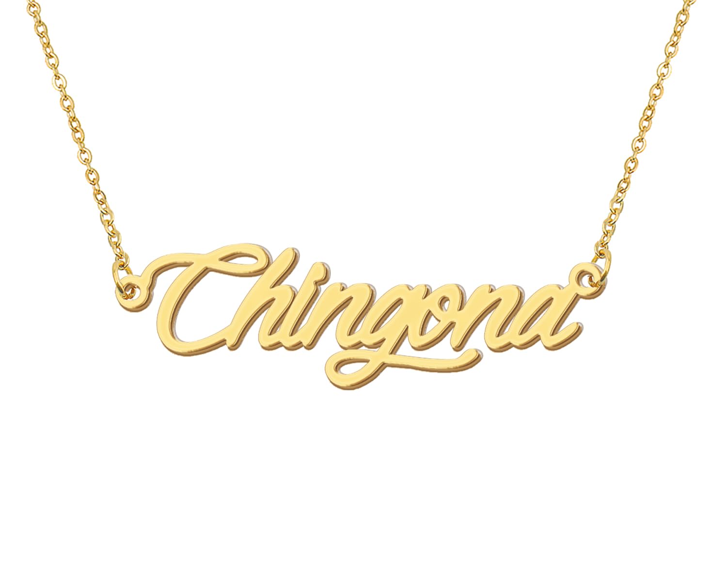 Aoloshow 18k Gold Plated Chingona Name Necklace Womens Nameplate Engraved Necklace Stainless Steel Jewelry for Mothers