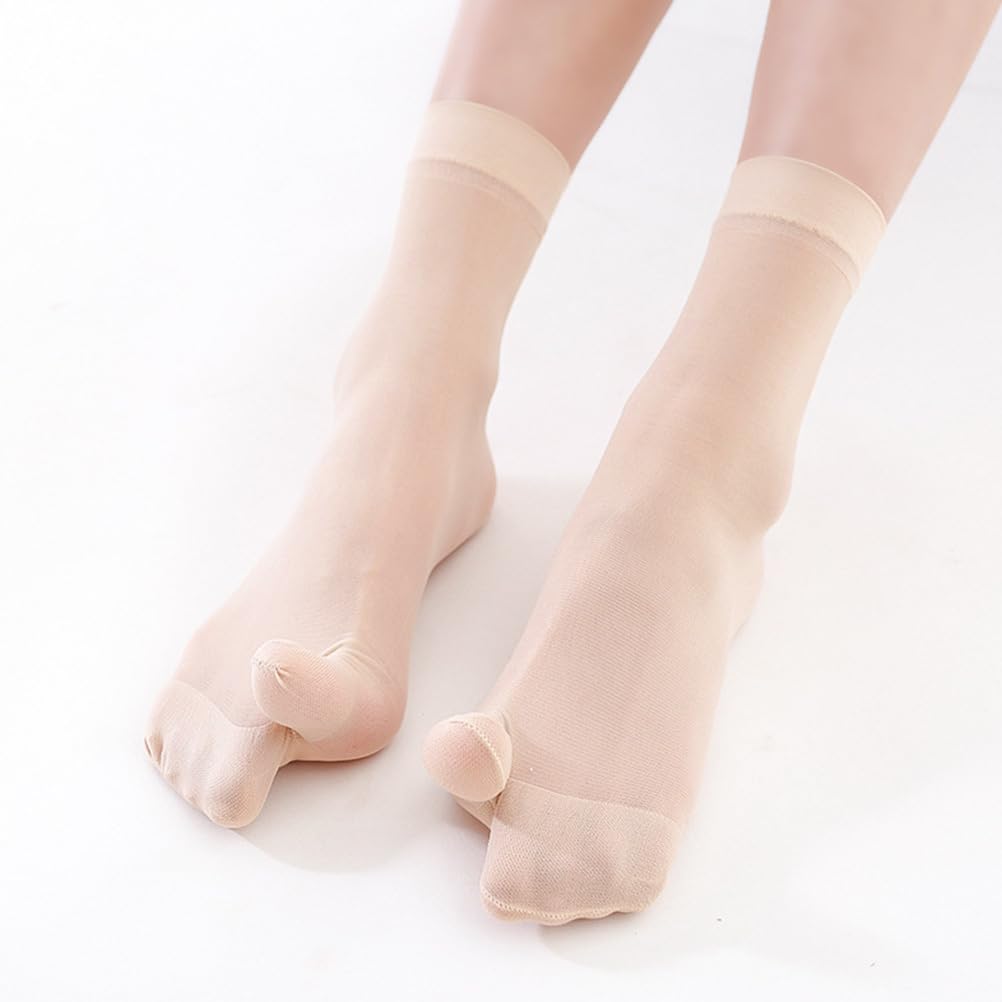 Happyyami 2 Pairs Summer Mid-Tube Silk Stockings for Women - Lightweight and Breathable Two-Toed Socks in Free Size