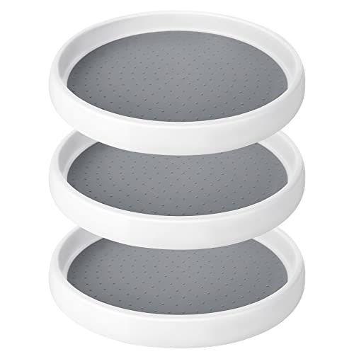 PETTYOLL 3PCS Lazy Susan Turntable, 10Inch Non-Skid Lining Kitchen Storage Turntable for Cabinet, Pantry, Refrigerator, Countertop, Gray
