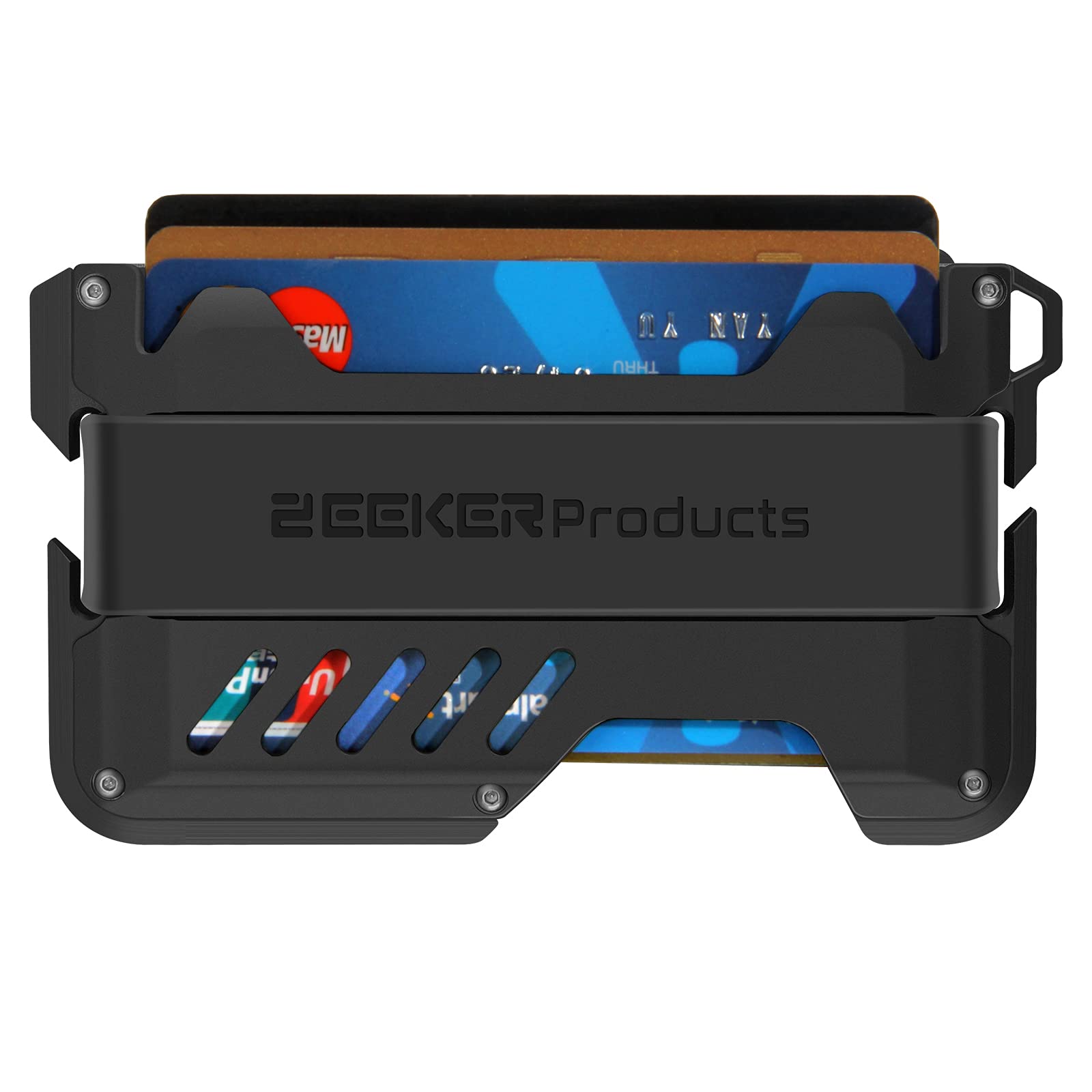 Zeeker Minimalist Wallet for Men,RFID Blocking Metal Card Holder Wallet, Slim Wallet with Cash Strap Tactical Wallet for Men & Women,Black